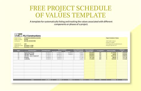 Schedule Of Value Template
