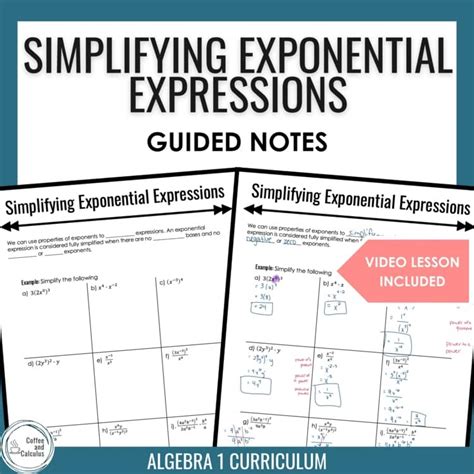 Simplifying Exponential Expressions Guided Notes 8th Grade Prealgebra Algebra 1