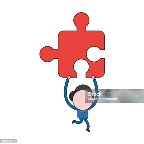 실업가 캐릭터 실행 및 누락 직소 퍼즐 조각을 들고의 벡터 그림 색상 및 검은색 윤곽선 개체 그룹에 대한 스톡 벡터 아트 및 기타 이미지 개체 그룹 경영자 계획