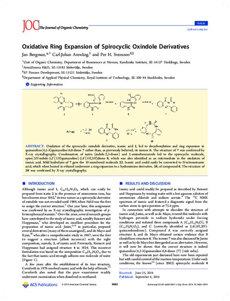 Pdf Oxidative Ring Expansion Of Spirocyclic Oxindole Derivatives