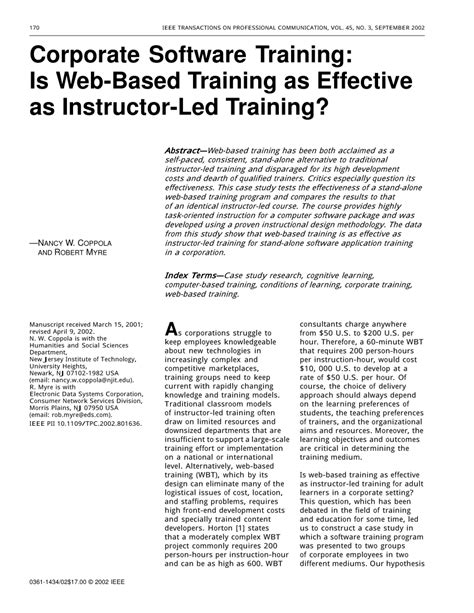 Pdf Corporate Software Training Is Web Based Training As Effective