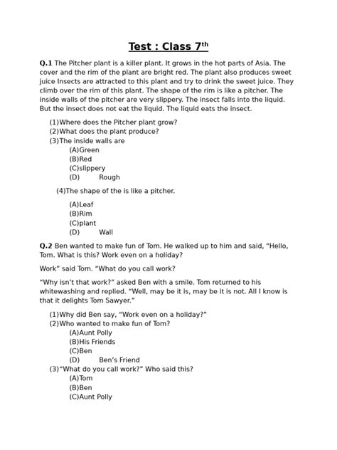 Class 7 Test Science And Language Skills Pdf