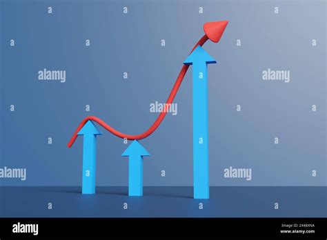 Moving Up Red Line Curve Supported By Blue Upward Arrows In Blue Background Rising Stock Prices