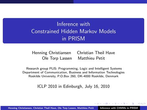 Inference With Constrained Hidden Markov Models In Prism Ppt