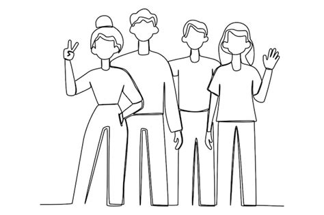 Cuatro Personas Están Posando Dibujo De Una Línea De Población Mundial