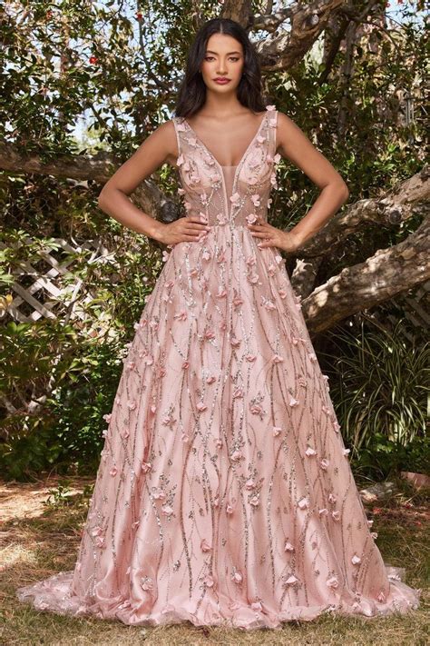 Rose Gold Cinderella Divine Cb085 A Line Sleeveless Long Prom Gown For