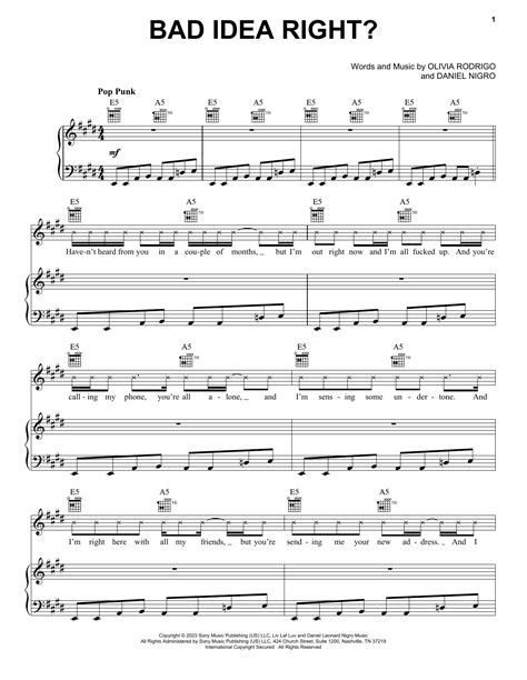 Olivia Rodrigo Bad Idea Right Sheet Music Latest Sensation