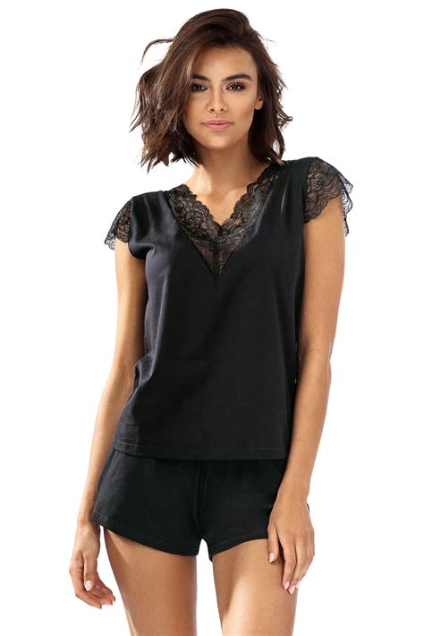 Lorin Damen Pyjama Set Schlafanzug Nachtwäsche Spitze V Ausschnitt P