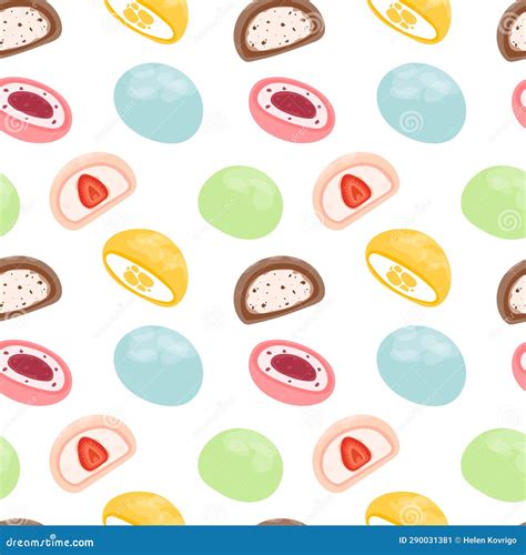 Mochi Seamless Pattern Japanese Mochi With Different Fillings On Black