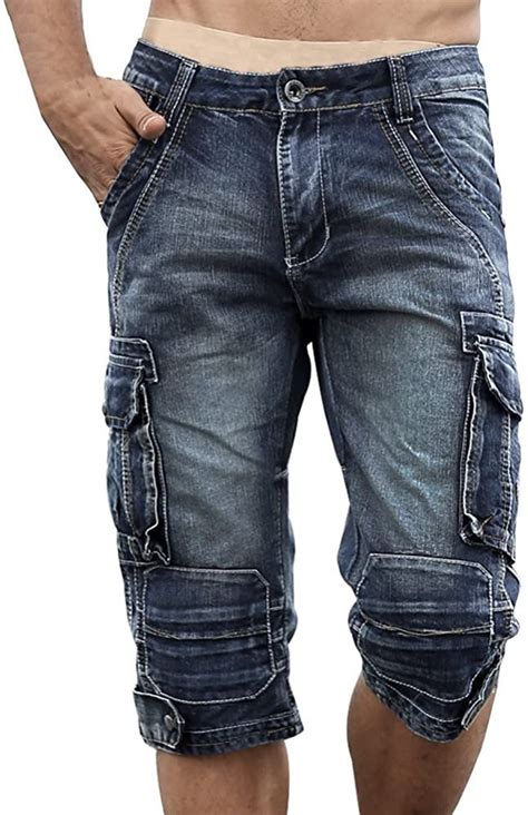 Idopy Men`s Cargo Denim Biker Jeans Shorts With Zippers In 2022 Mens