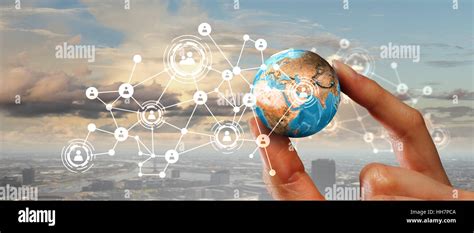 Female Hand Holding Earth Planet Presenting Connection Technologies
