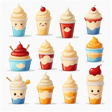 Premium Vector A Series Of Different Ice Cream Cups With Different