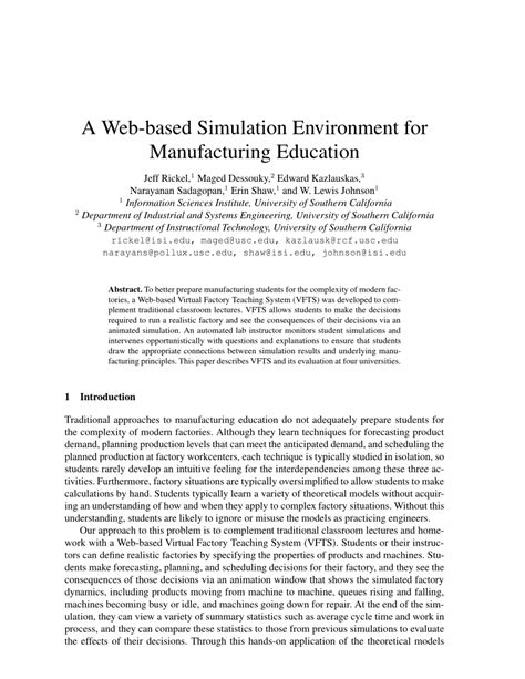 Pdf A Web Based Simulation Environment For Manufacturing Education