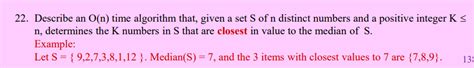 solved 22 describe an o n time algorithm that given a set