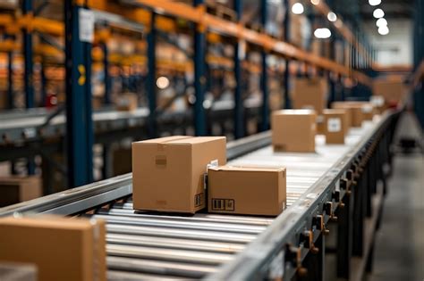 Premium Photo Busy Delivery Warehouse With Packages Moving On