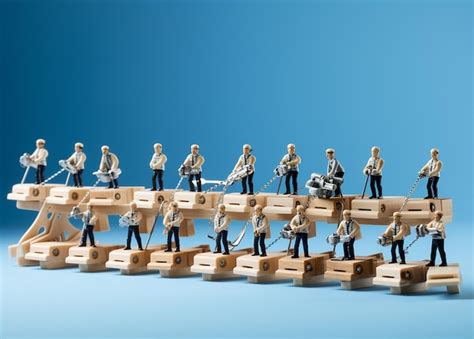 Assembly Line Work On Plain Blue Background Premium Ai Generated Image
