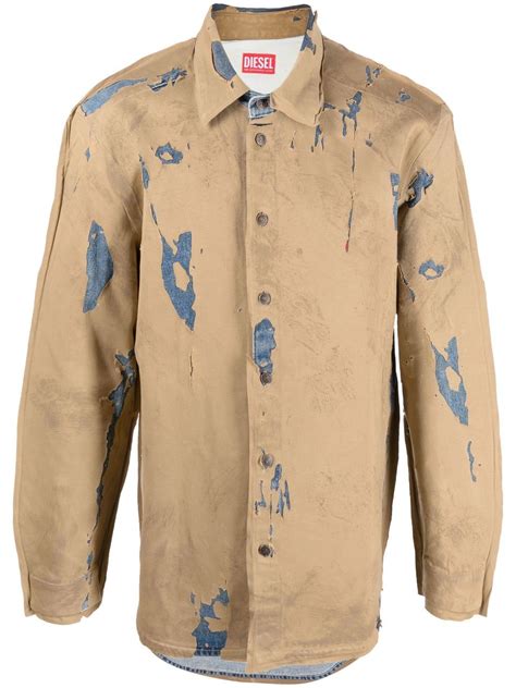 Diesel Cracked Effect Denim Shirt Jacket Smart Closet