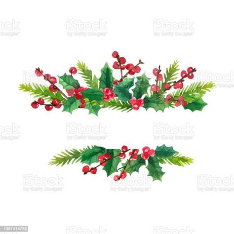 숲 식물의 가지에서 크리스마스 장식 가문비 나무와 겨울 열매의 잔가지 손에 대한 스톡 벡터 아트 및 기타 이미지 손 페인트 호랑가시나무 Istock