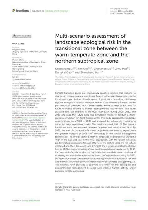 Pdf Multi Scenario Assessment Of Landscape Ecological Risk In The Transitional Zone Between
