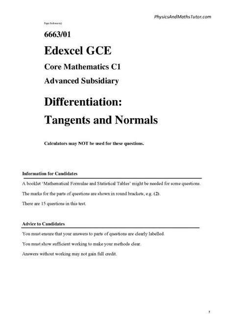 Differentiation Pdf 169955 C1 Differentiation Tangents And Normals