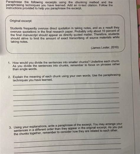 Paraphrase The Following Excerpts Using The Chunking