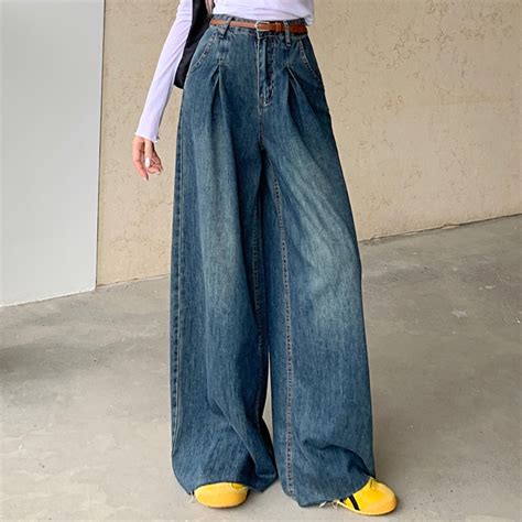 A라인 워싱 와이드 핀턱 데님 팬츠 2j112444