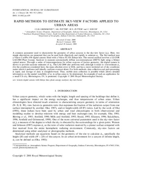 Pdf Rapid Methods To Estimate Sky View Factors Applied To Urban Areas