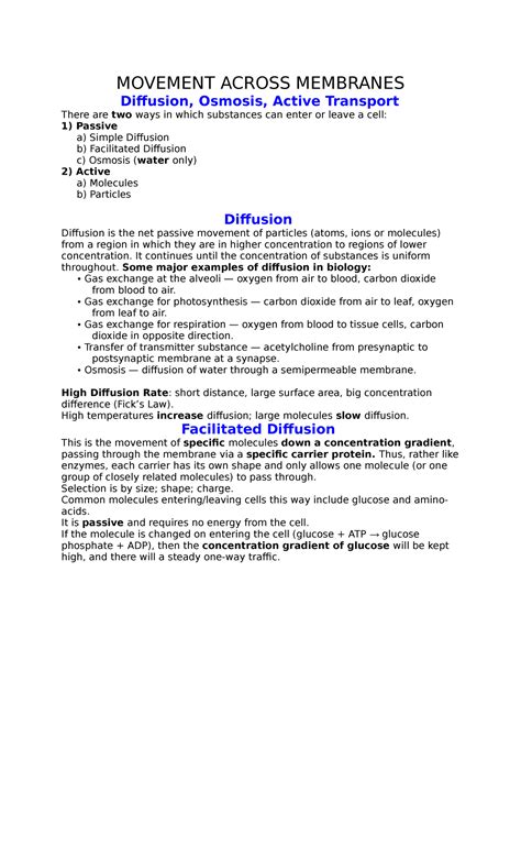 Movement Across Membranes Movement Across Membranes Diffusion