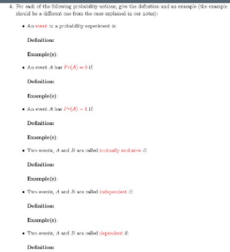 Solved For Each Of The Following Probability Notions Chegg