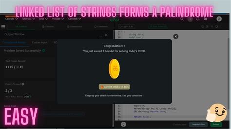 Linked List Of Strings Forms A Palindrome Gfg Potd Today 2 July Easy Youtube
