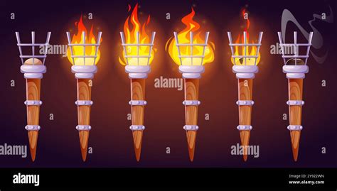 Medieval Torch With Wooden Handle And Fire Flame With Glow And Smoke