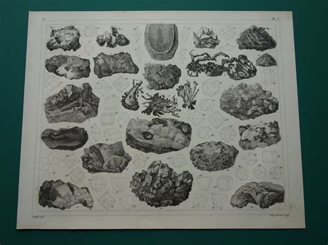 Oude Prent Over Edelstenen En Mineralen Uit 1849 Originele Antieke Pri