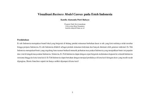 Pdf Visualisasi Business Model Canvas Pada Esteh Indonesia