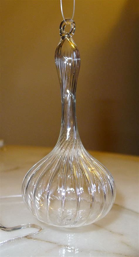 Medium Clear Ribbed Glass Ornament Hand Blown And Sculpted By Jenn