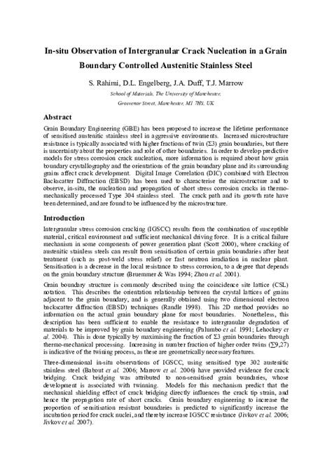 Pdf In Situ Observation Of Intergranular Crack Nucleation In A Grain Boundary Controlled