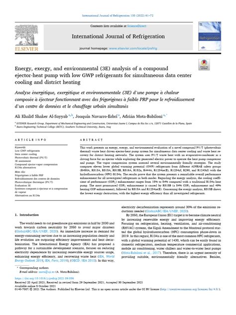 Energy Exergy And Environmental 3e Analysis Of A Comp 2022 International Pdf Heat Pump
