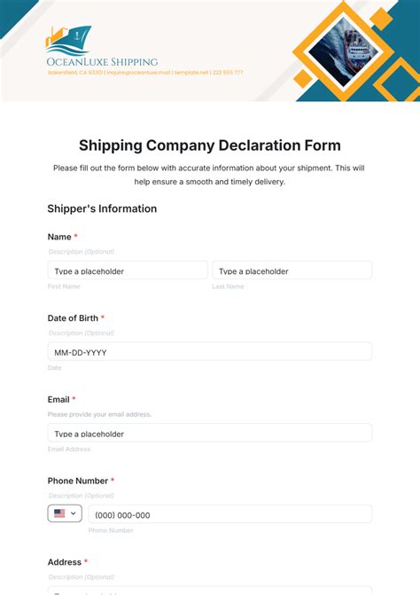 Free Shipping Company Declaration Form Template To Edit Online
