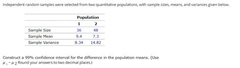 solved independent random samples were selected from two quantitative