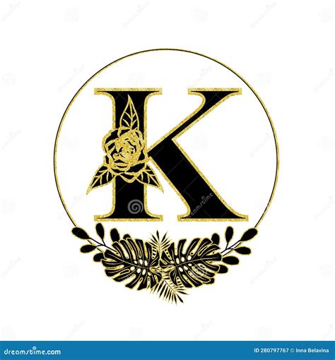 Floral Alphabet Letter K Gold Monogram Letter In Frame Botanical