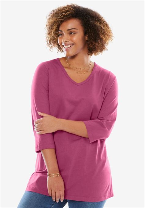 Plus Size Three Quarter Sleeve Perfect Tee Three Quarter Sleeves