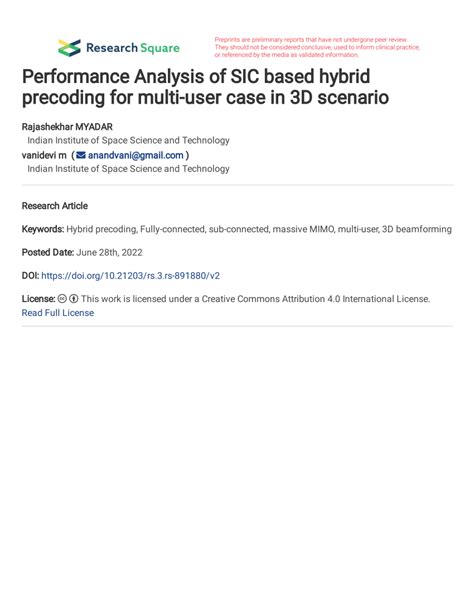 Pdf Performance Analysis Of Sic Based Hybrid Precoding For Multi User