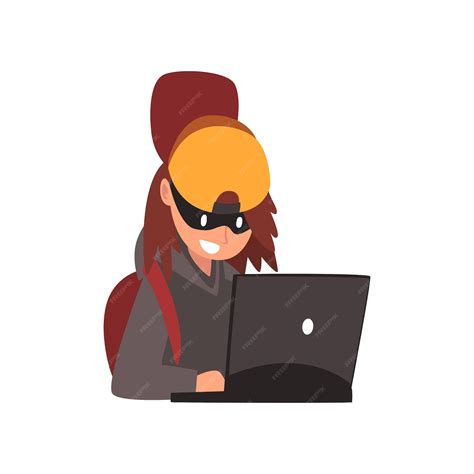 premium vector female hacker stealing information from laptop