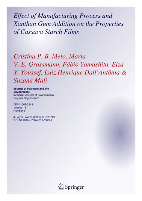 Pdf Effect Of Manufacturing Process And Xanthan Gum Addition On The Properties Of Cassava