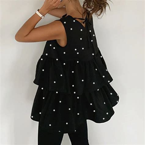 여성용 블라우스 2022 블랙 민소매 귀여운 라운드넥 셔츠 프릴 상의 귀여운 한국 루즈 셔츠 여름 패션 Aliexpress