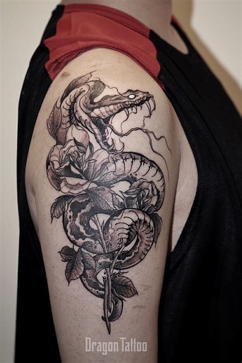 蛇与玫瑰纹身dragontattoo大龙 站酷zcool
