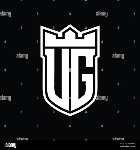 Ug Letter Logo With Shield Shape With Geometric Crown Inside White