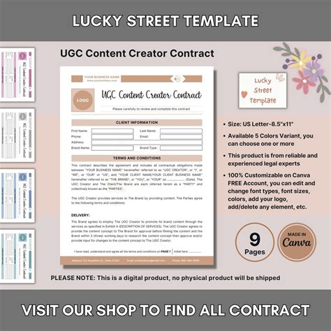 Contrato de creador de contenido UGC plantilla Canva editable Etsy España