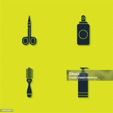 세트 가위 크림 화장품 튜브 헤어 브러시 및 스프레이 캔 아이콘 벡터 가위에 대한 스톡 벡터 아트 및 기타 이미지 가위 검은색 그림자 Istock