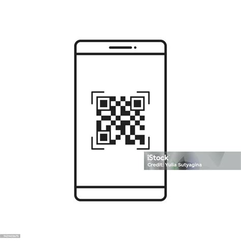 스마트 폰 아이콘에서 Qr 코드 스캔 모바일 앱용 Qrcode 템플릿입니다 프레임 태그 휴대 전화 지불을위한 템플릿 Qr 코드 벡터 선 일러스트 레이 션 아이콘에 대한 스톡