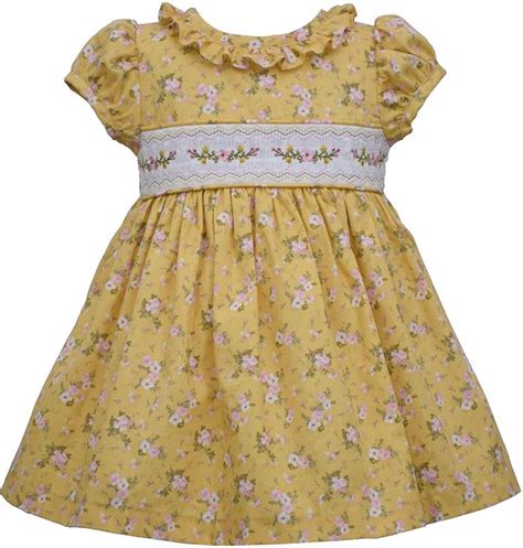 Bonnie Jean Girls Smocked Dresses 2t Mustard Floral Uk Clothing